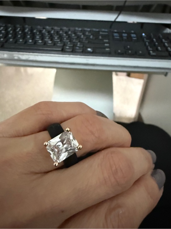 Jewelry | Clear Squarecut Stone Ring With Gold Prongs On Black Band ...